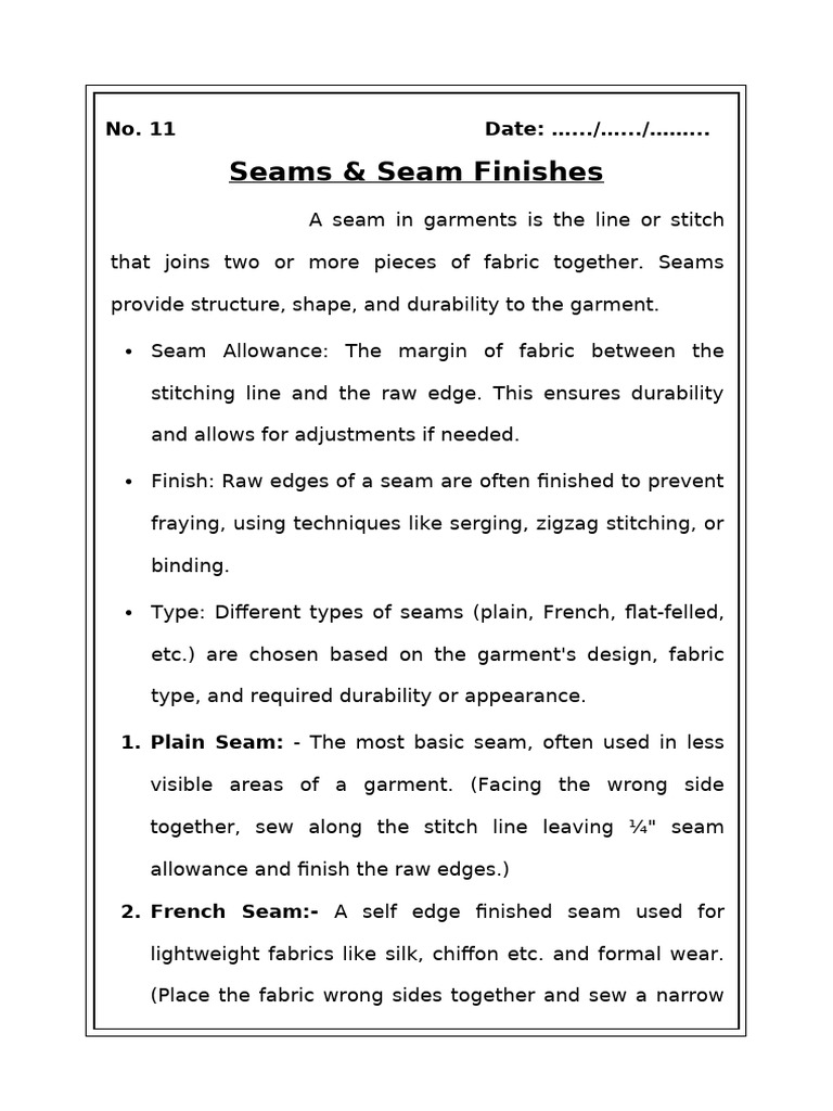 Types of Seams and Finishes Explained | PDF | Seam (Sewing) | Sewing