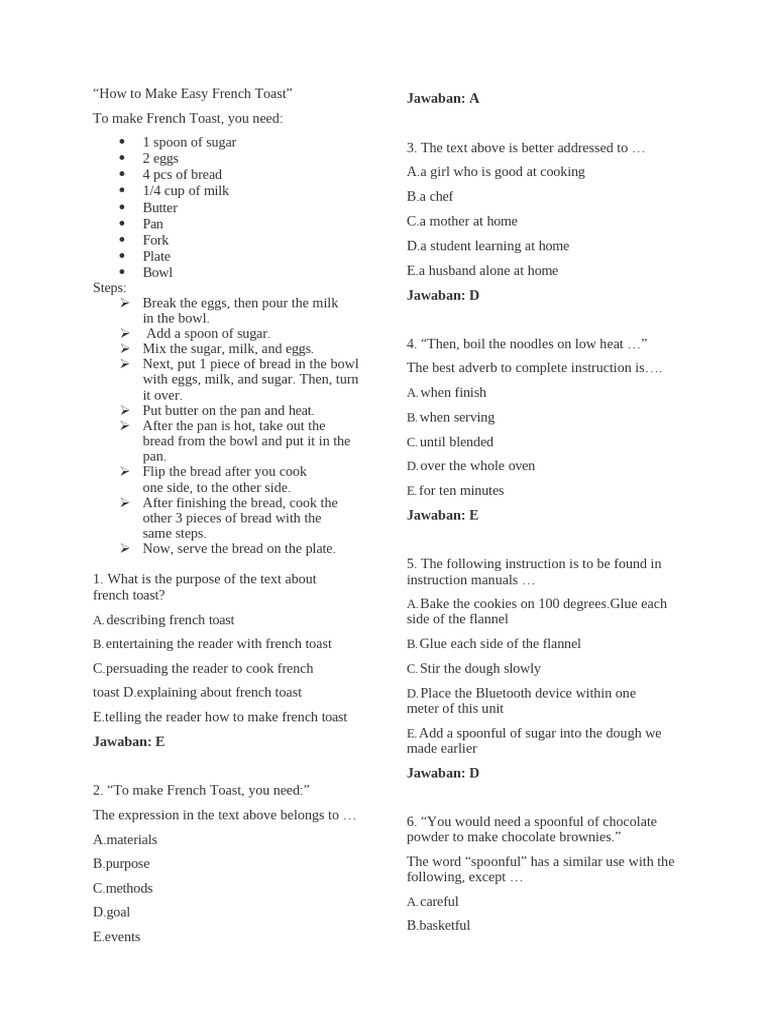 SOAL SAS B.INGGRIS KELAS X. Iim | PDF | Cakes | Teaspoon