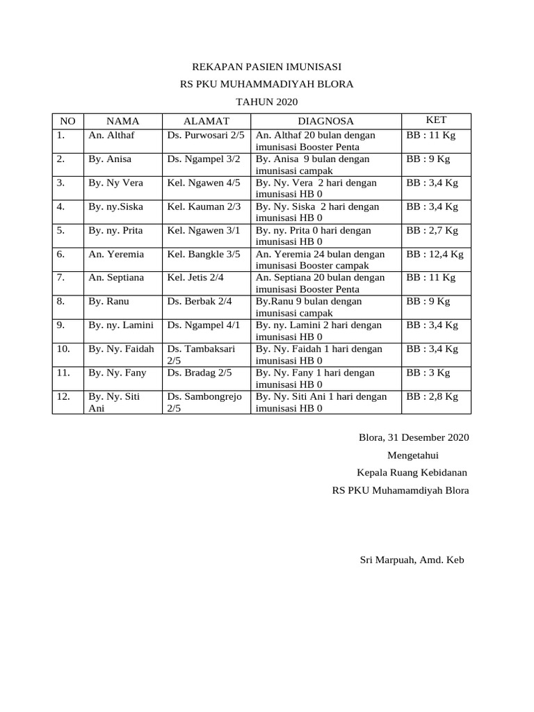 Rekapan Pasien Imunisasi | PDF