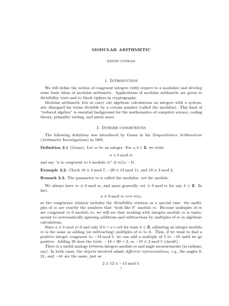Modular Arithmetic: An Introduction to Congruences, Divisibility Tests ...