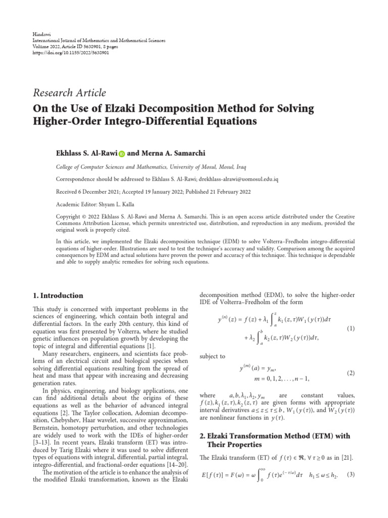 On The Use of Elzaki Decomposition Method For Solv | PDF | Differential Equations | Equations