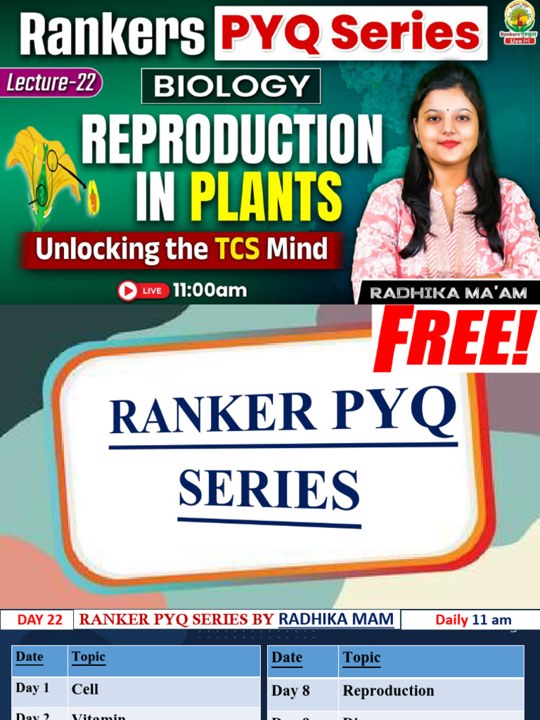 Reproduction in Plants Biology Rankers SSC Pyq by Radhika Mam | PDF