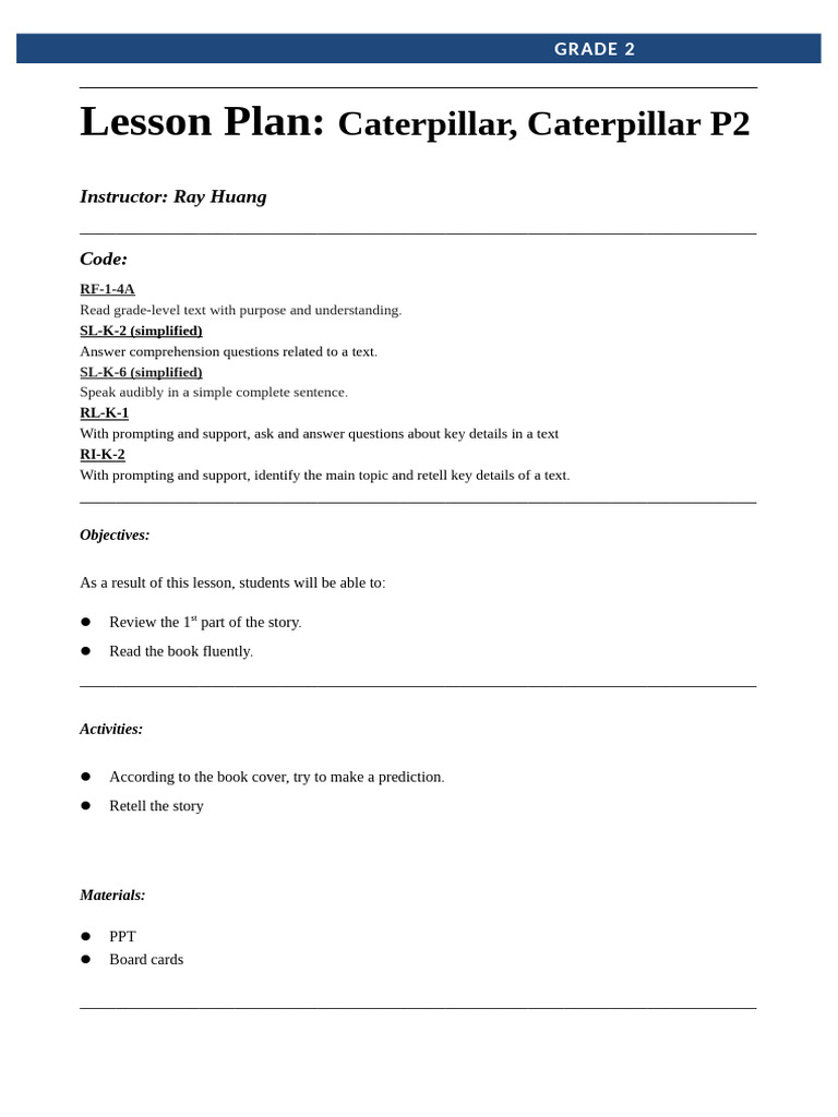 Caterpillar, Caterpillar P2 | PDF | Reading Comprehension | Cognitive ...