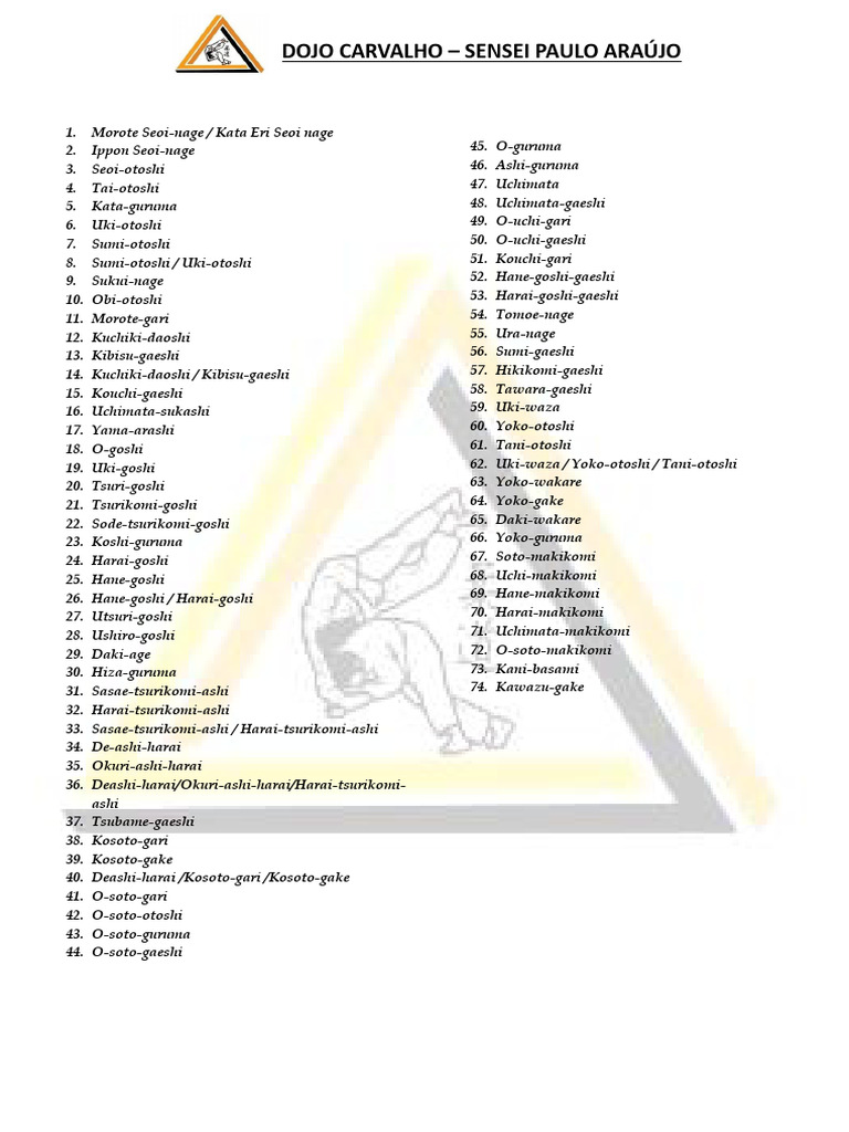 Nage Waza - Dojo Carvalho | PDF | Mixed Martial Arts Styles | Japanese Martial Arts