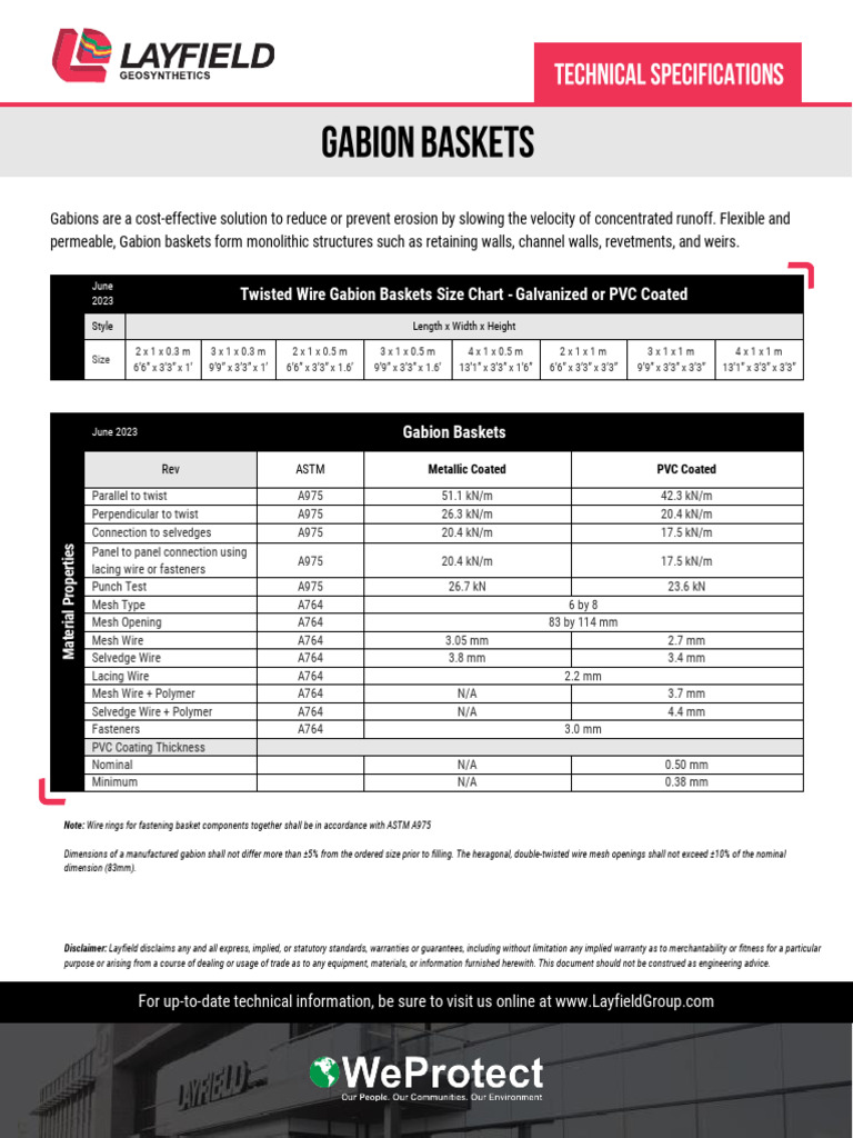 Gabion Basket Technical Specs | PDF | Polyvinyl Chloride | Materials Science
