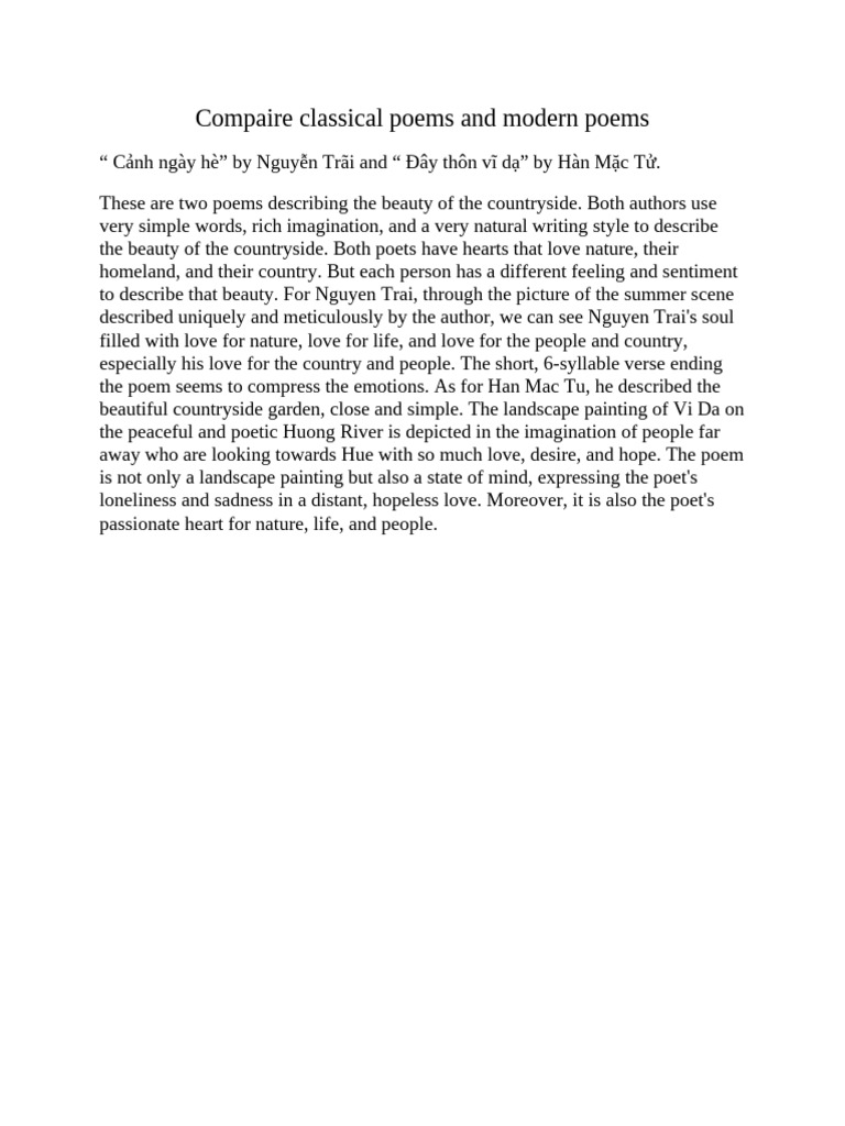 Compaire classical poems and modern poems | PDF