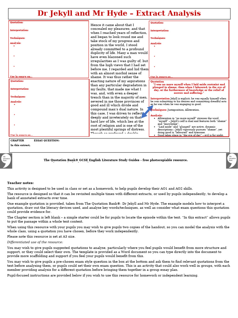 Extract Analysis Resource - DR Jekyll and MR | PDF | Essays