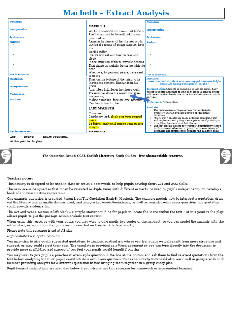 Extract Analysis Resource - Macbeth | PDF | Essays | Human Communication