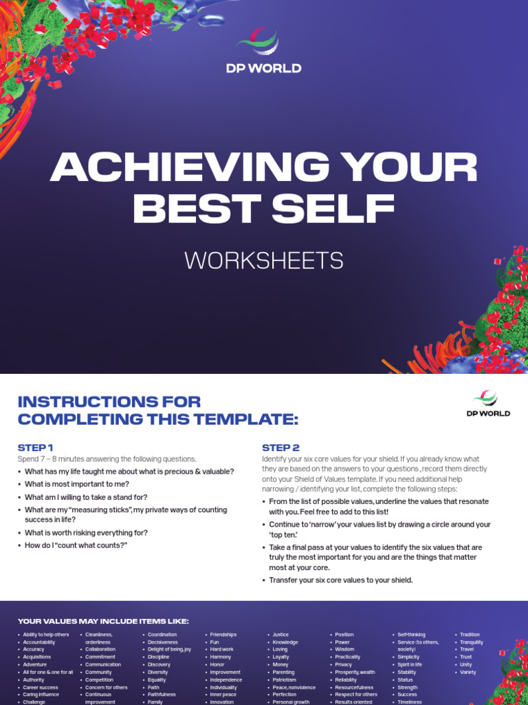 Achieving Your Best Self Printable Worksheet | PDF | Swot Analysis ...