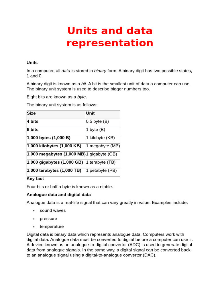 Units and Data Representation | PDF | Byte | Computer File