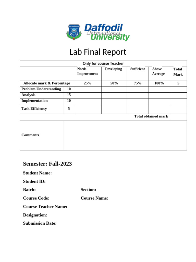 Fall 2023 Lab Final Report Evaluation | PDF