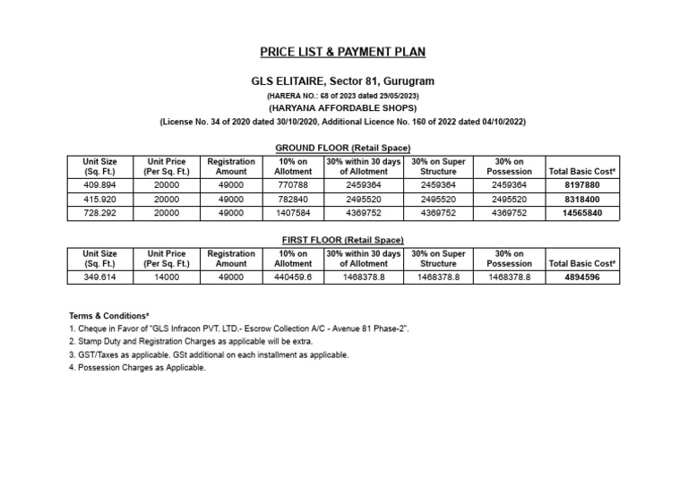 GLS Elitaire Price List & Payment Plan | PDF