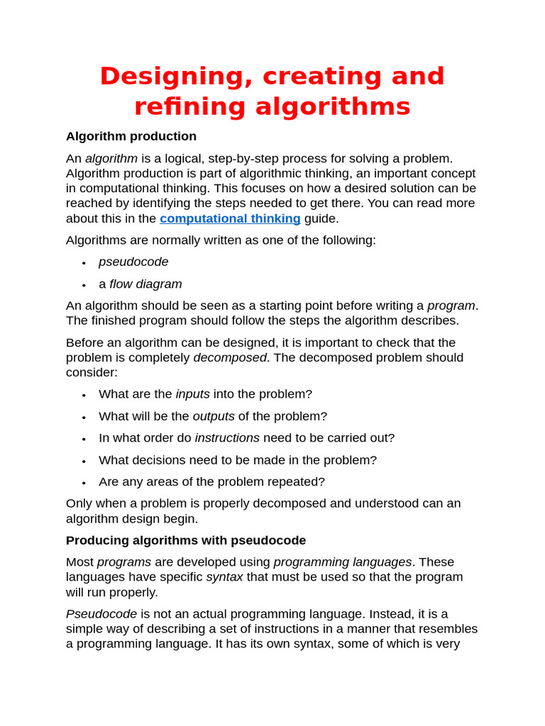 Designing, Creating Alogo | PDF | Algorithms | Computer Program