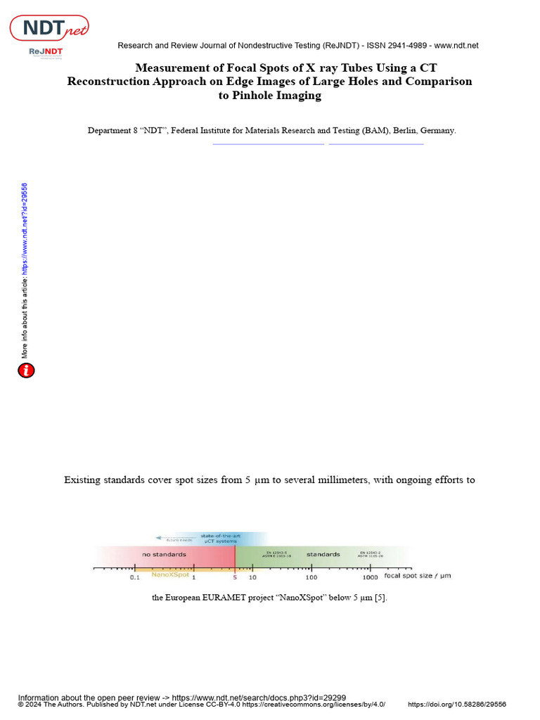 Measurement of Focal Spots of X-Ray Tubes Using A CT Reconstruction ...