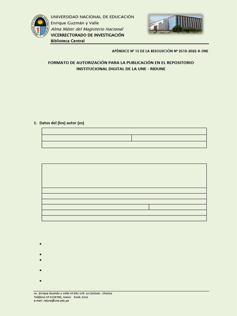 1 AUTOR - Formato de Autorizacion para Publicar en El RIDUNE1 | PDF