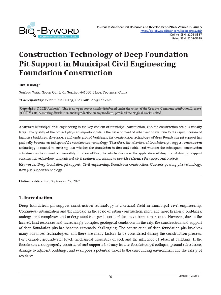 Construction Technology of Deep Foundation Pit Support in Municipal ...