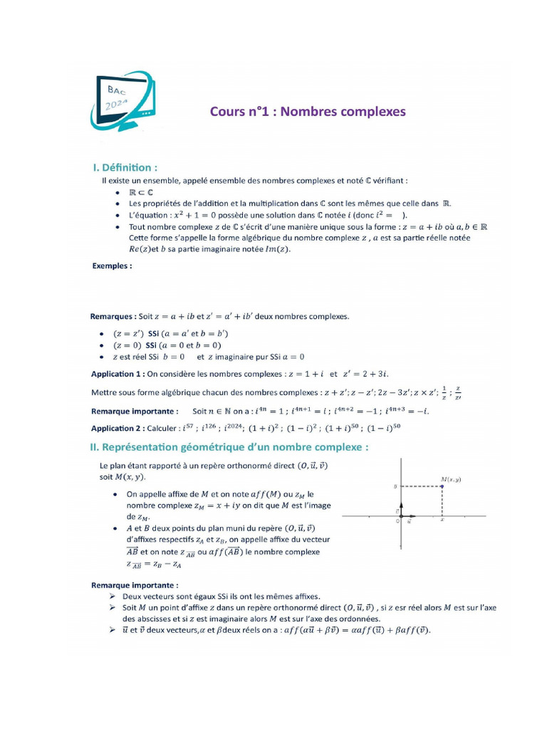 Cours Complexe Pour Bac Info Selma 2023 2024 | PDF