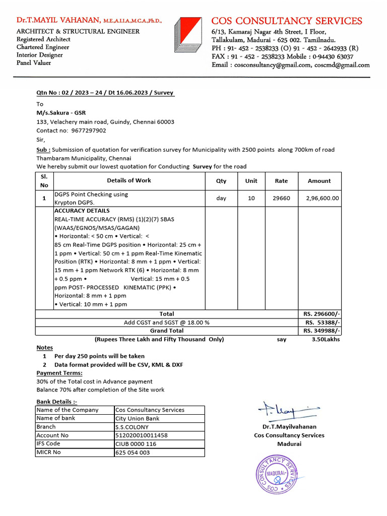 Survey Quotation - Thambaram | PDF