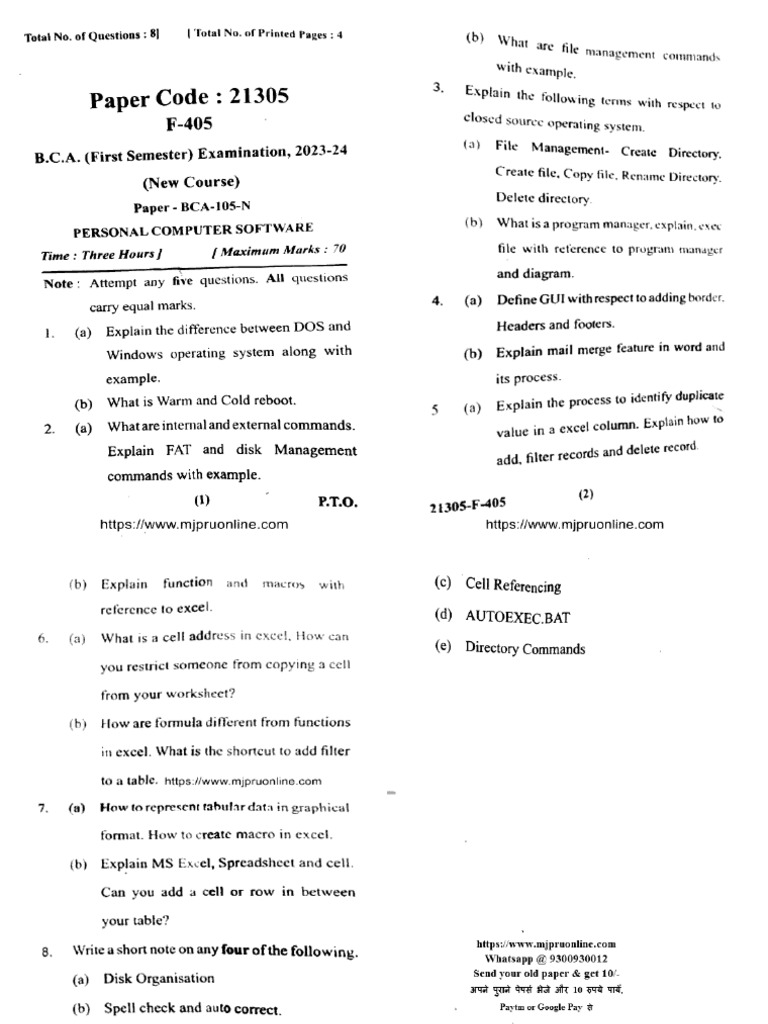 Bca 1 Sem Personal Computer Software 21305 2024 | PDF