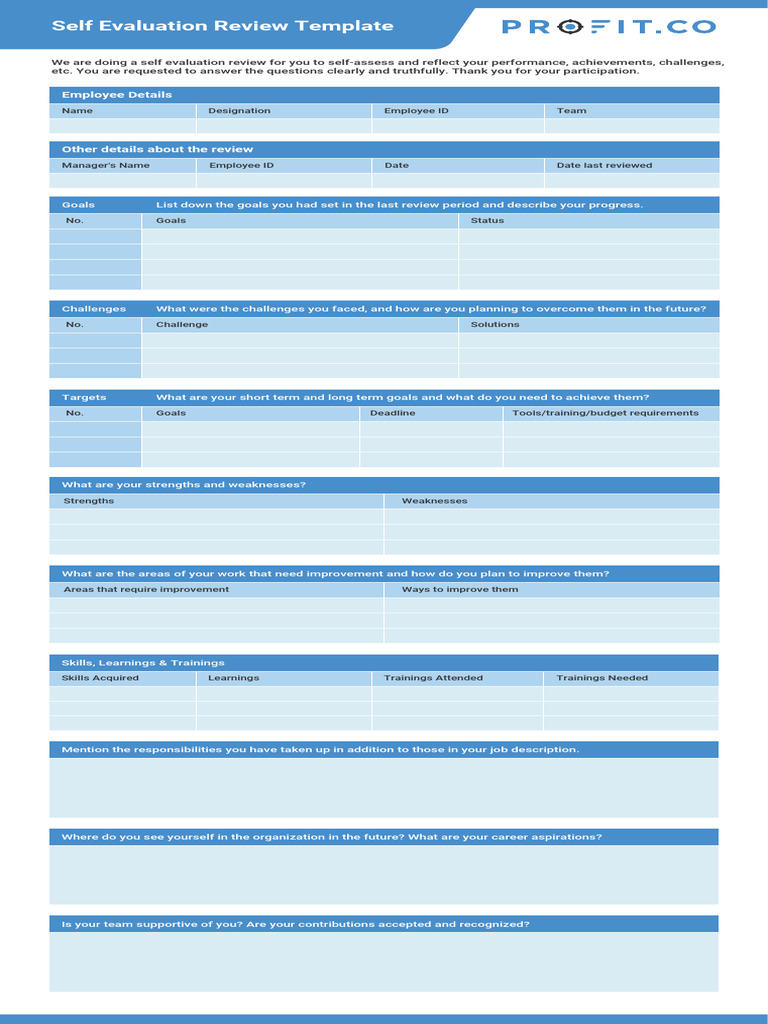 Self Evaluation Review Template | PDF