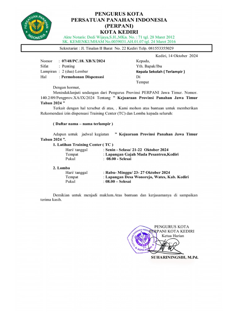 Dispensasi KEJURPROV 2024-fixxx | PDF
