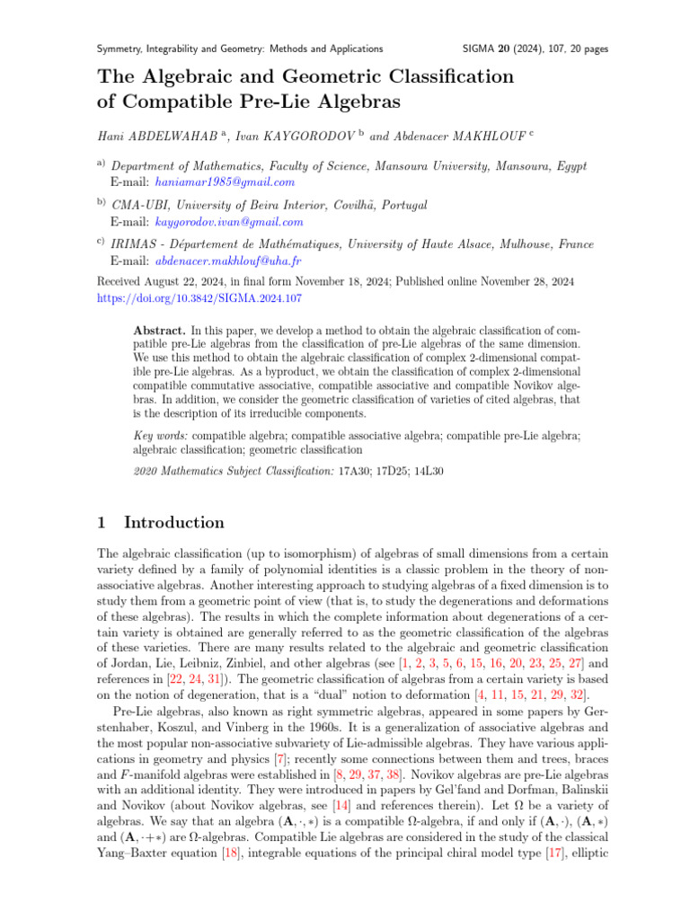 Classification of 2D Compatible Pre-Lie Algebras | PDF | Geometry | Lie ...