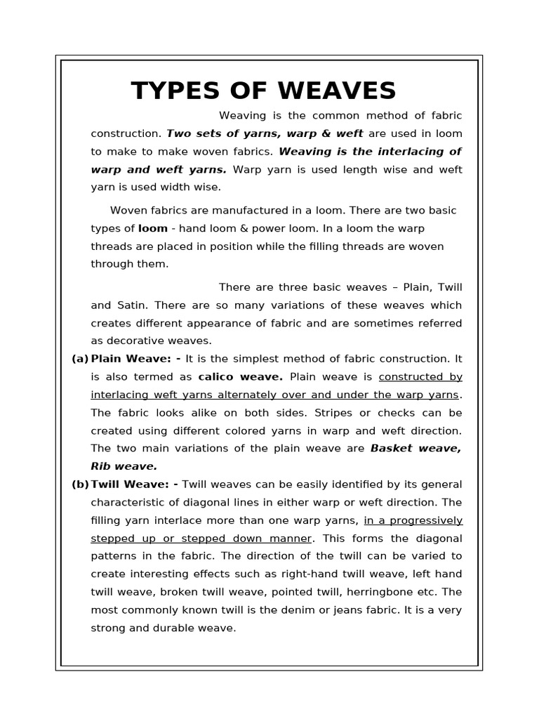 Overview of Weaving Types | PDF
