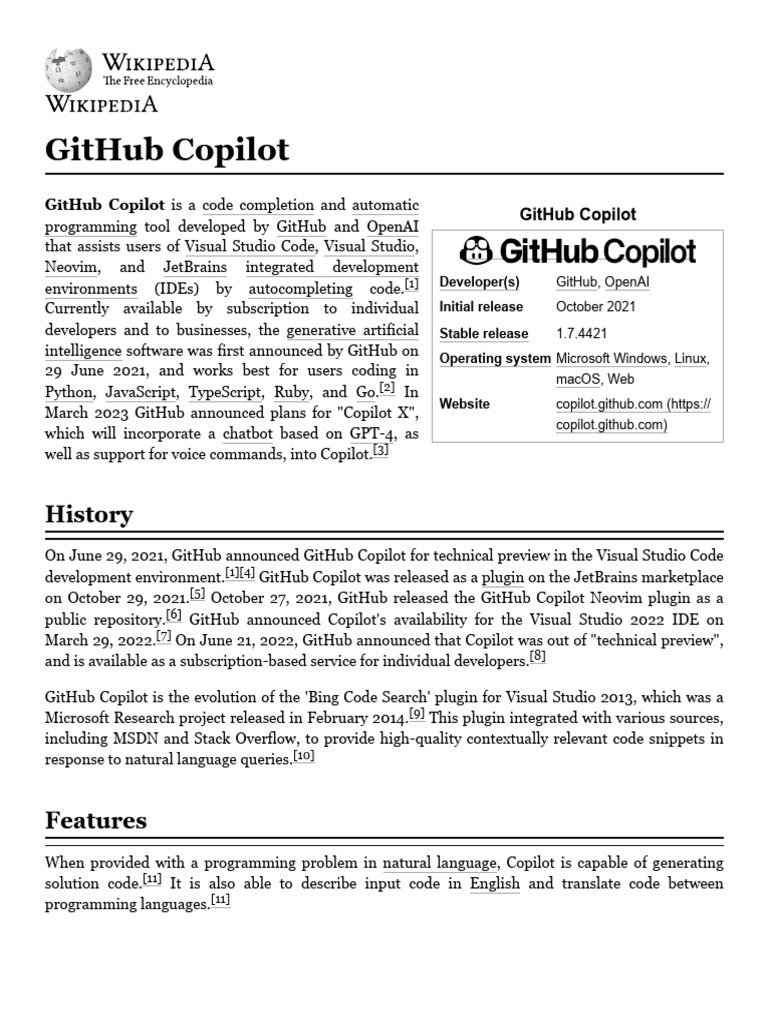 Copilot-GitHub Copilot - Wikipedia | PDF | Application Software ...