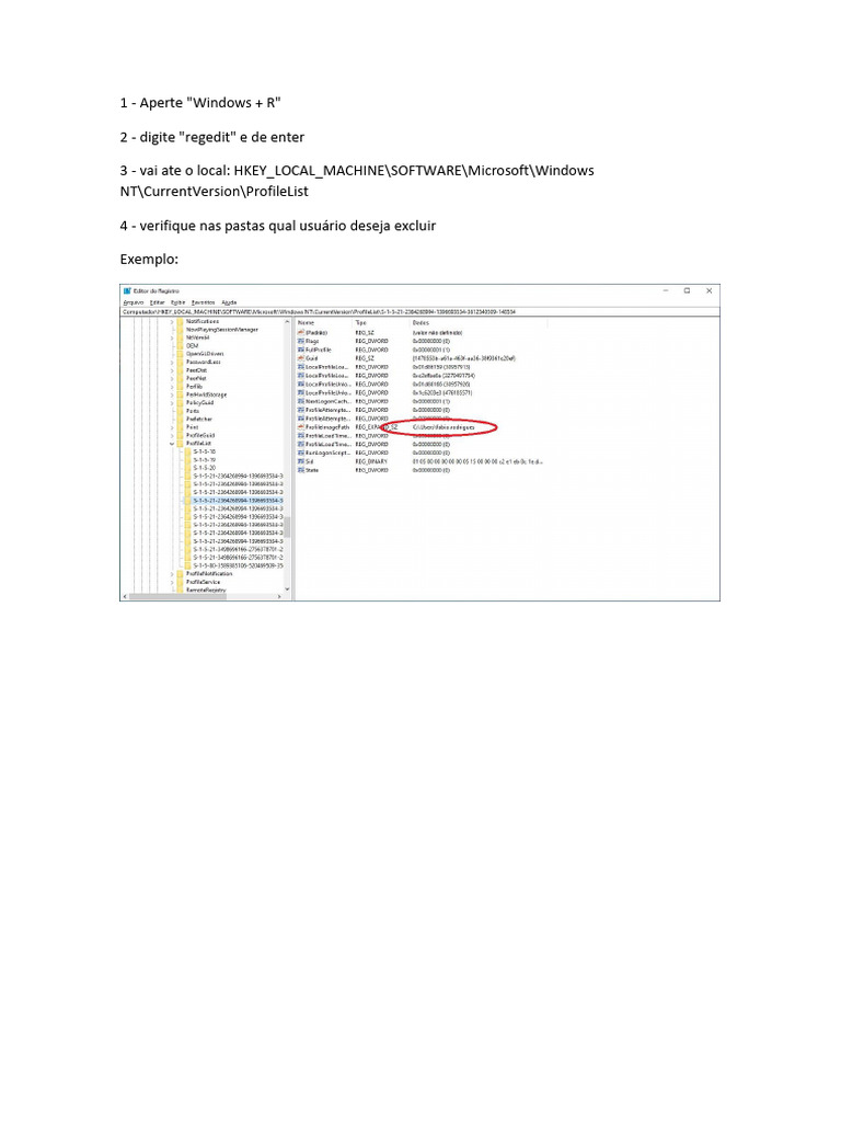 Excluir Usuário pelo Regedit | PDF