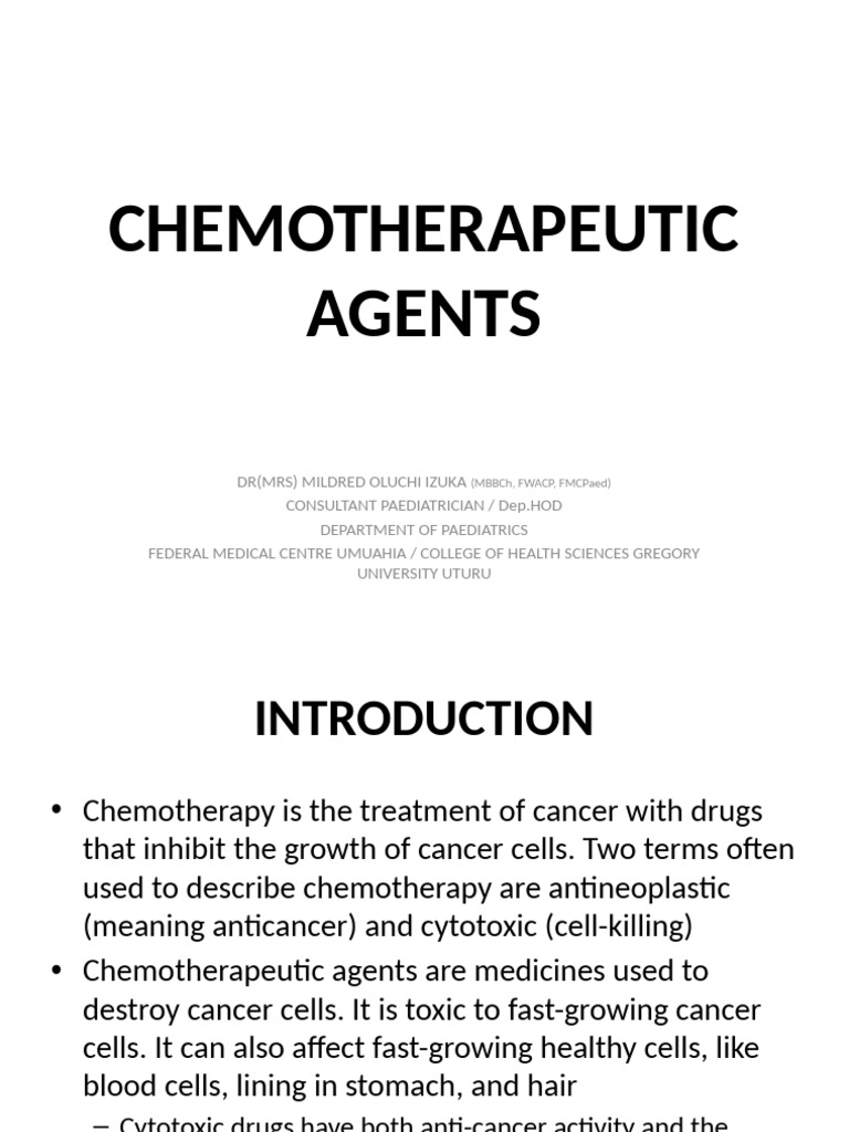 Overview of Chemotherapeutic Agents | PDF | Chemotherapy | Cancer