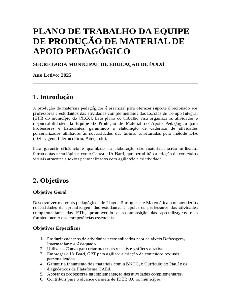 PLANO DE TRABALHO EPMAP Anos Iniciais | PDF | Pedagogia | Multiplicação