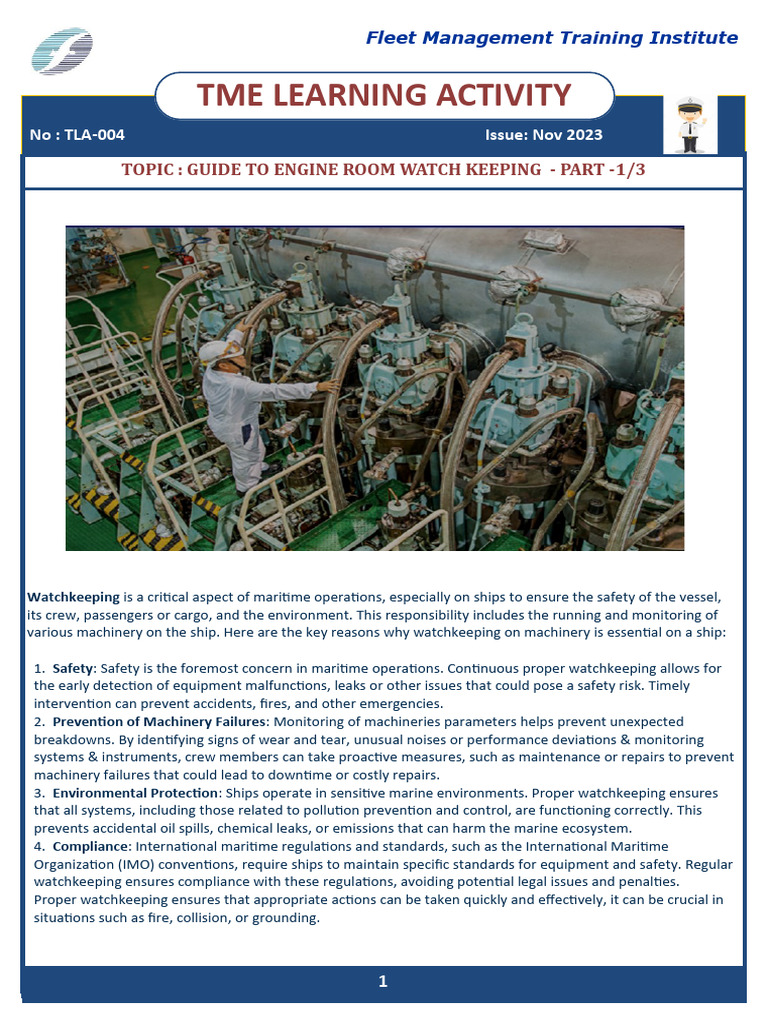 Engine Room Watchkeeping Guide Part 1 | PDF | Refrigerator | Boiler