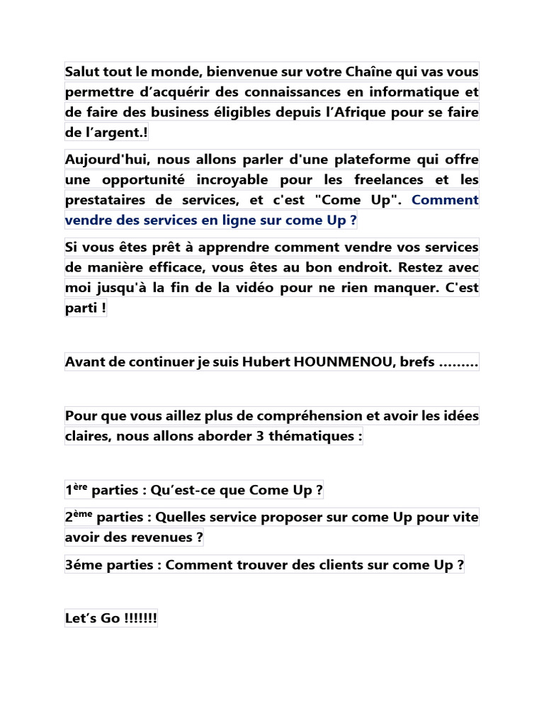 Mon Script Sur Come Up | PDF | Facebook