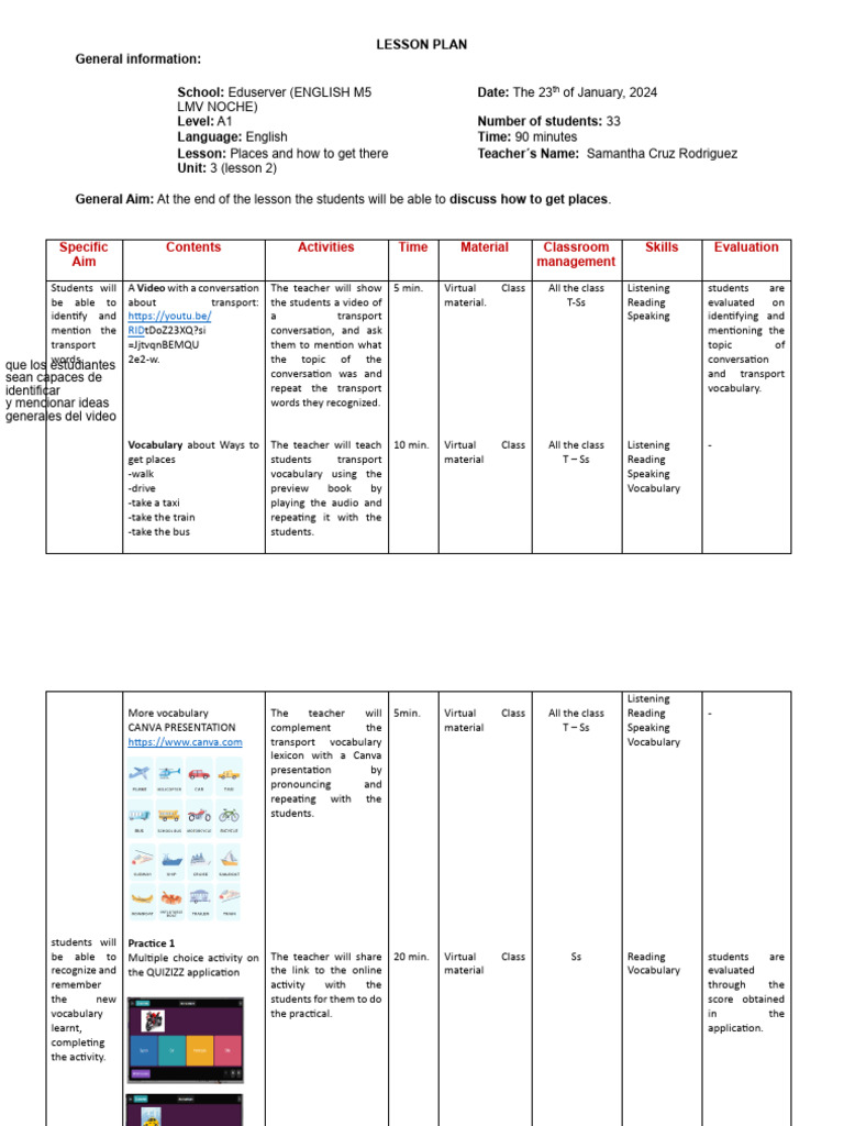 LESSON PLAN ejemplo | PDF | Vocabulary | Lesson Plan