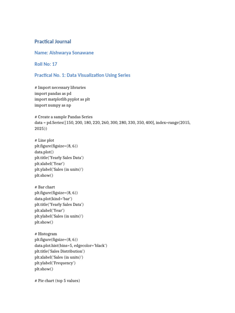 Practical_Journal (1) | PDF | Histogram | Statistical Analysis