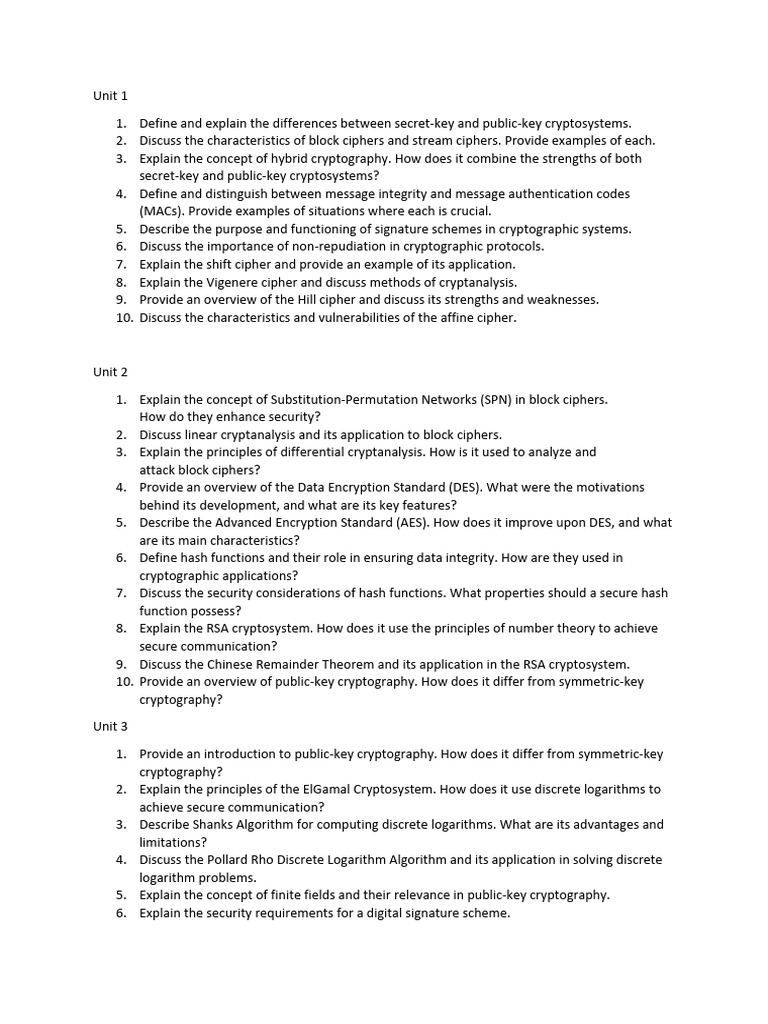 Crytography Final Question bank | PDF | Cryptography | Encryption