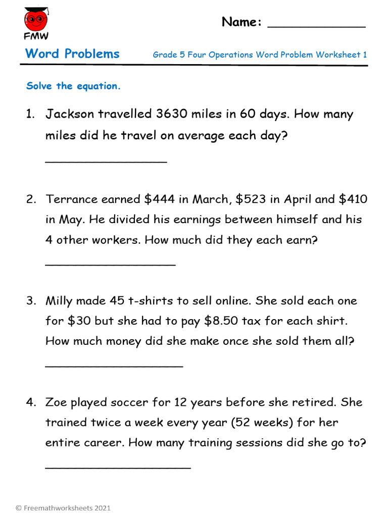 Grade 5 Four Operations Word Problems | PDF