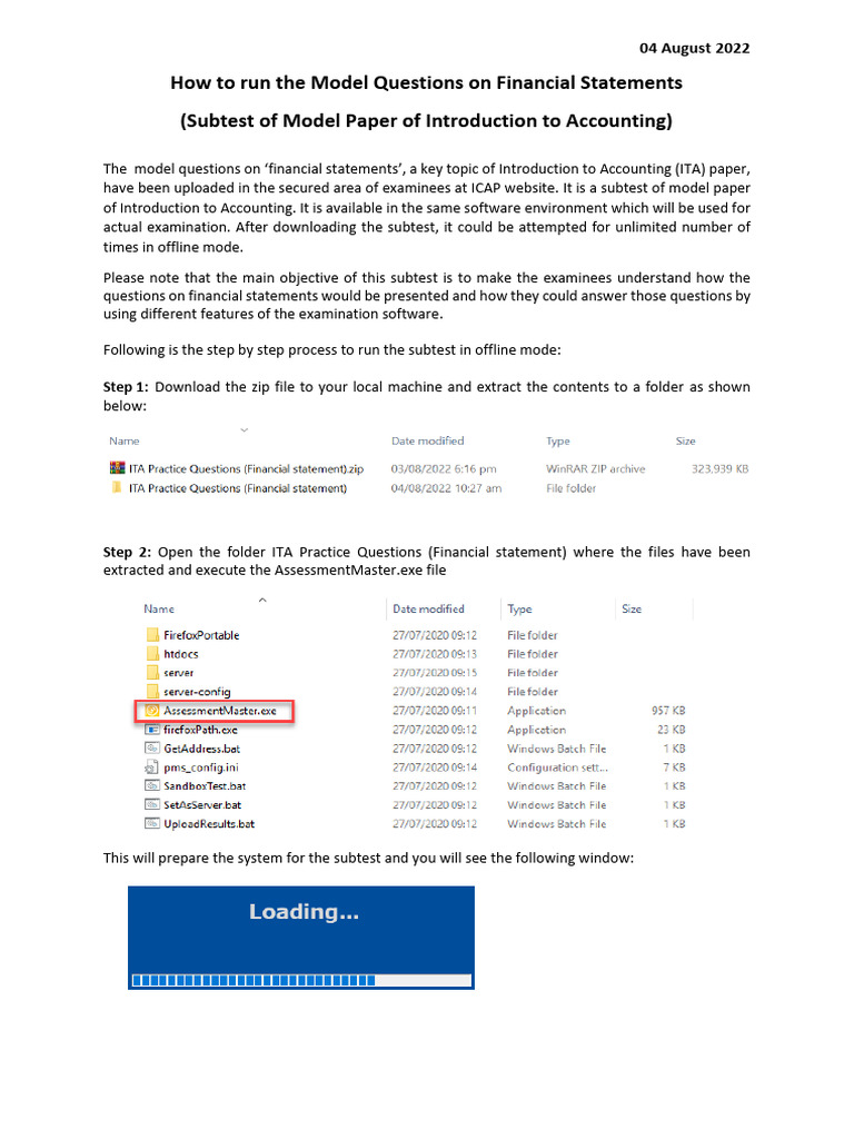 ITA Financial Statements Subtest Guide | PDF | Computer File | Password