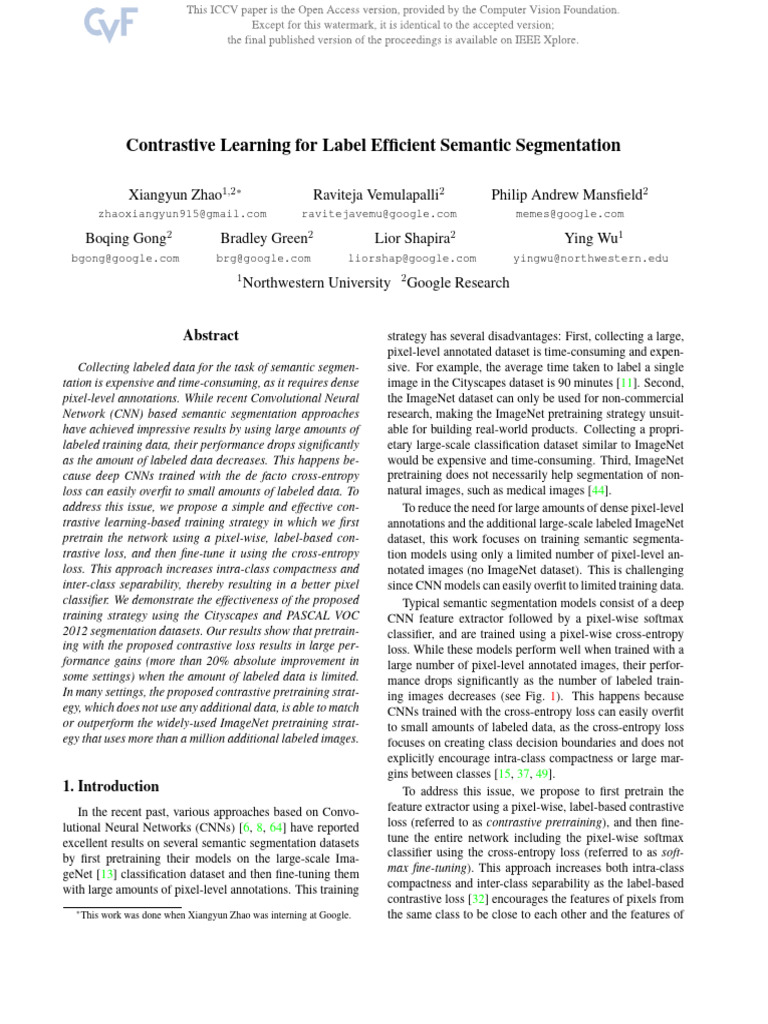 Zhao Contrastive Learning for Label Efficient Semantic Segmentation ICCV 2021 Paper | PDF ...