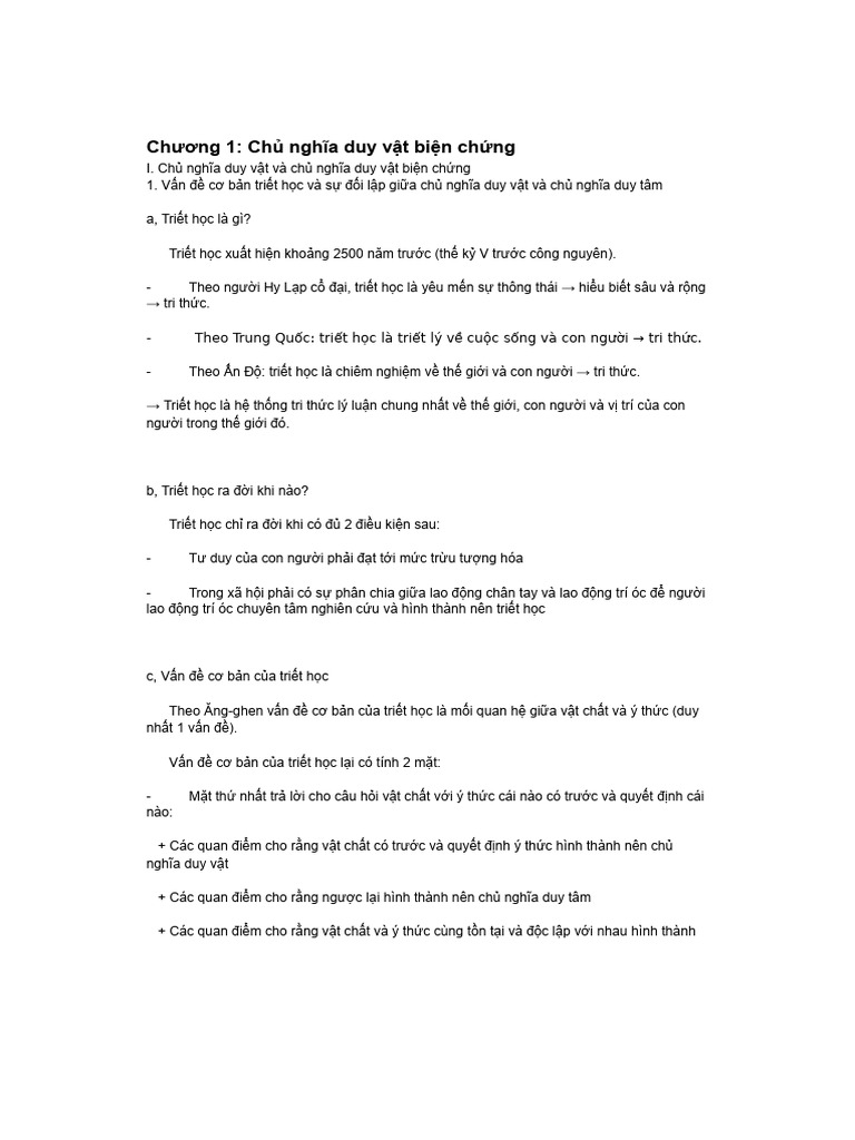 Tom Tat Chuong 1 2 3 Triet Hoc Mac Lenin Dai Hoc Kinh Te Quoc Dan 77559 | PDF