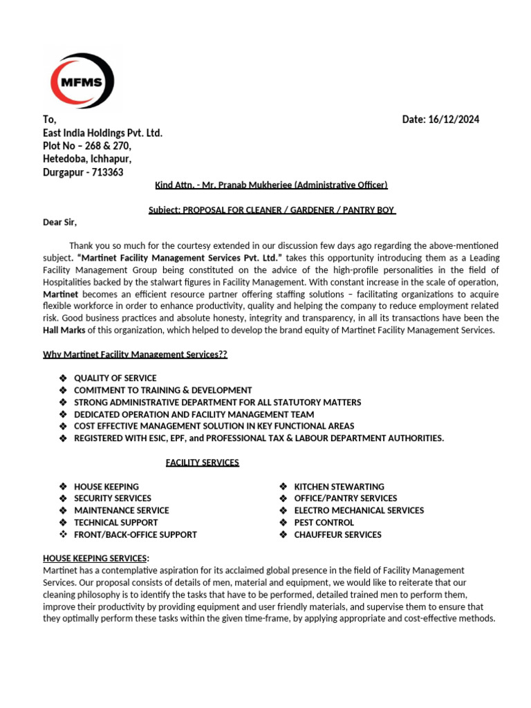 Proposal Rate For Facility Services | PDF | Payments