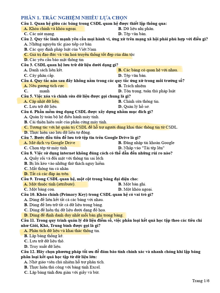 Tin Hoc 11 - On Tap Cuoi Ky I - Gui Hs | PDF