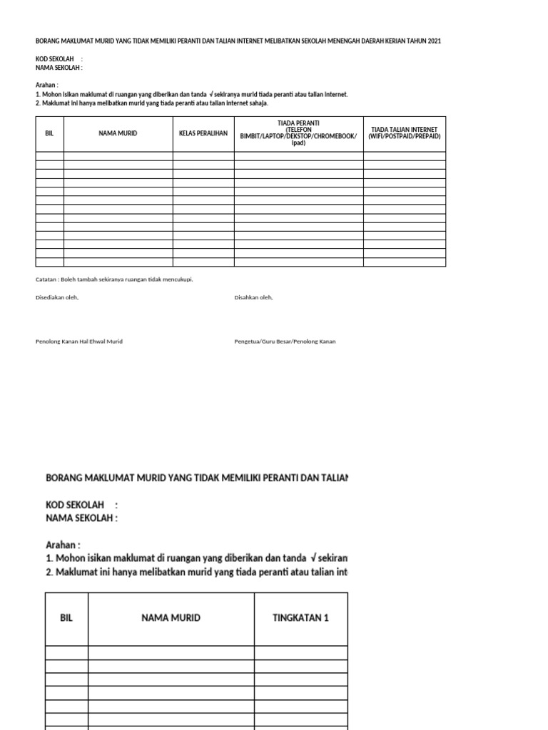 BORANG_PERANTI_MURID_SEKOLAH_MENENGAH_DAERAH_KERIAN_TAHUN_2021 (2) | PDF