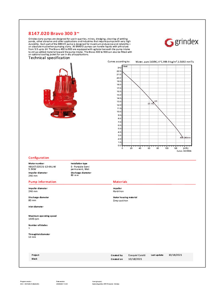 Datasheet Bravo 300 | PDF | Pump | Electric Power