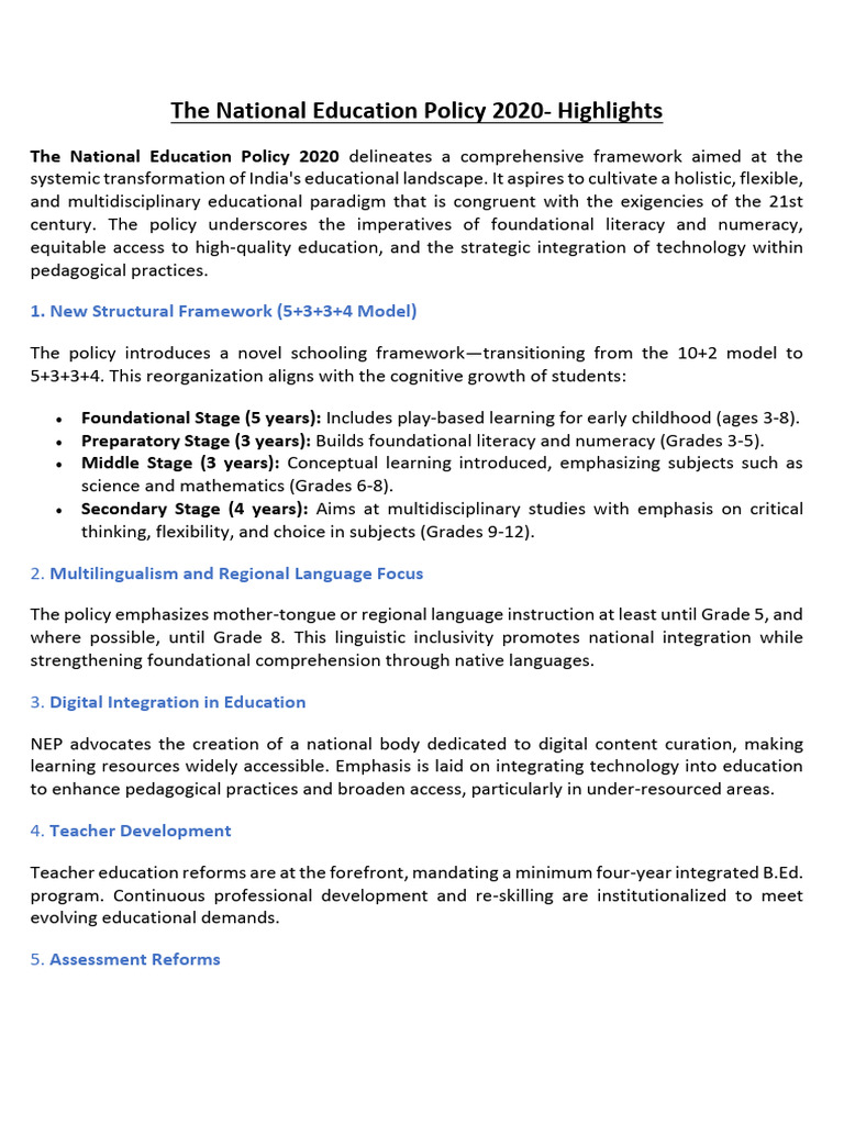 NEP highlights | PDF | Vocational Education | Learning