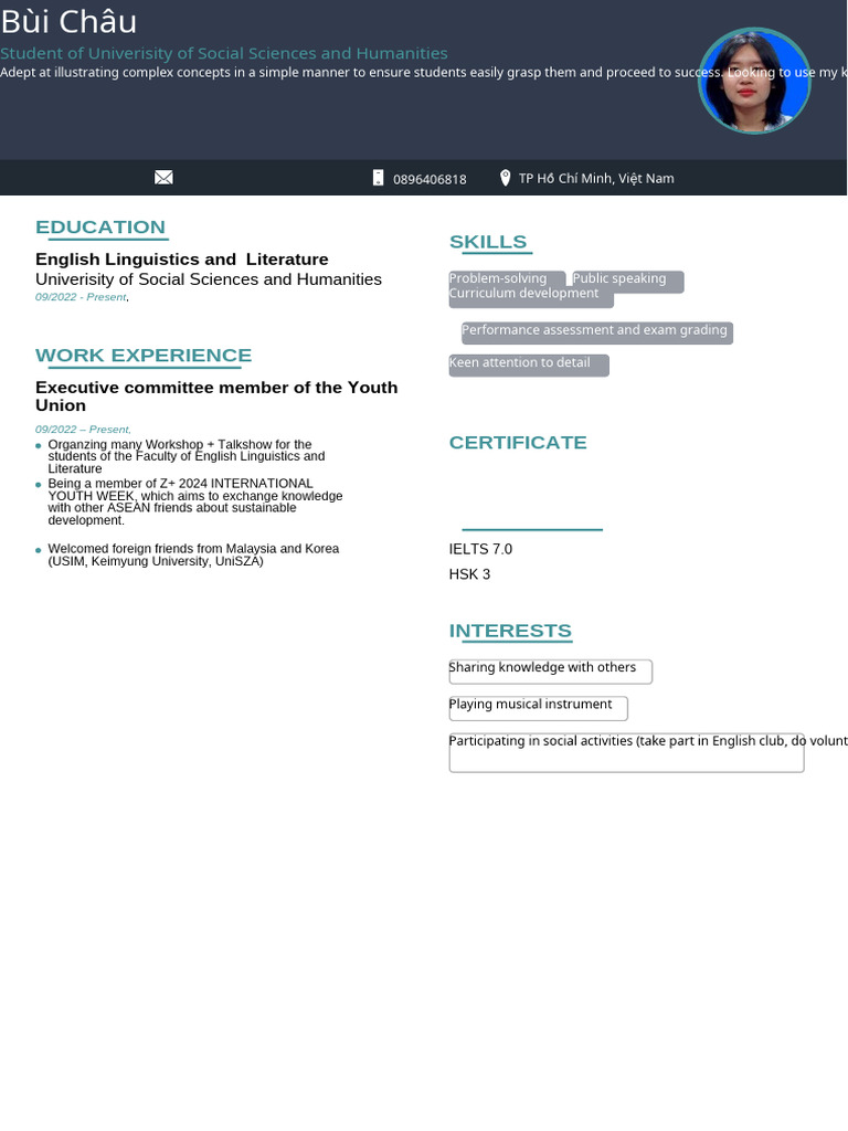 BUI BAO CHAU - CV | PDF