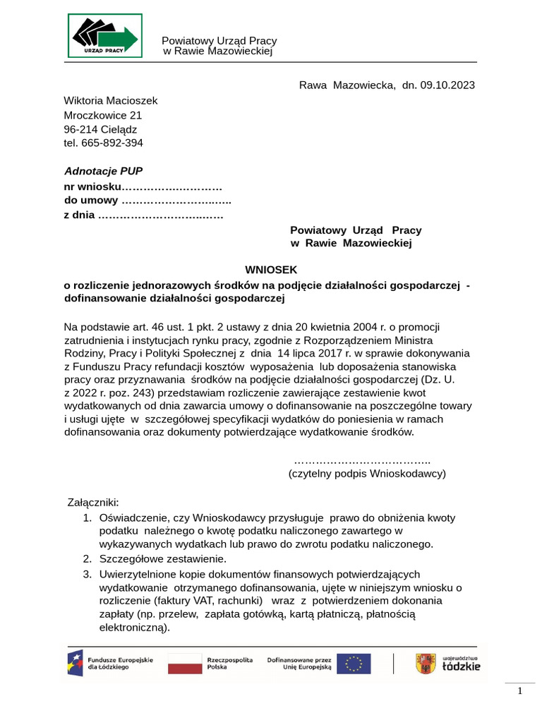 Wniosek o Rozliczenie Dofinansowania EFS Plus | PDF