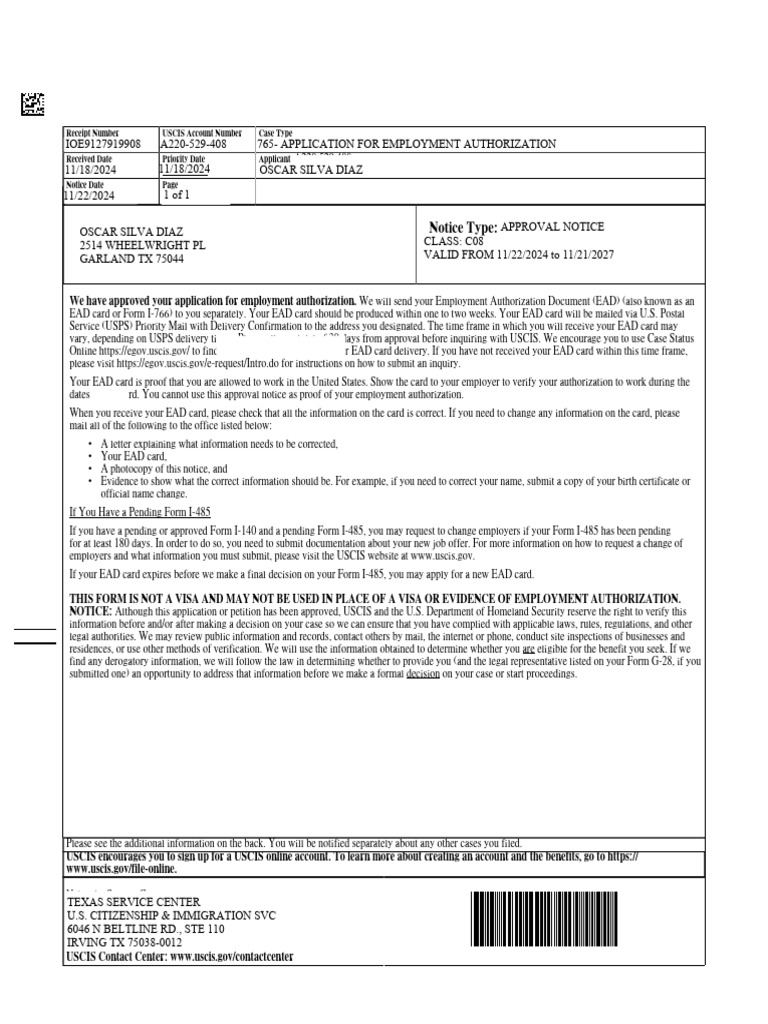 Important Approval Notice | PDF | Immigration To The United States ...