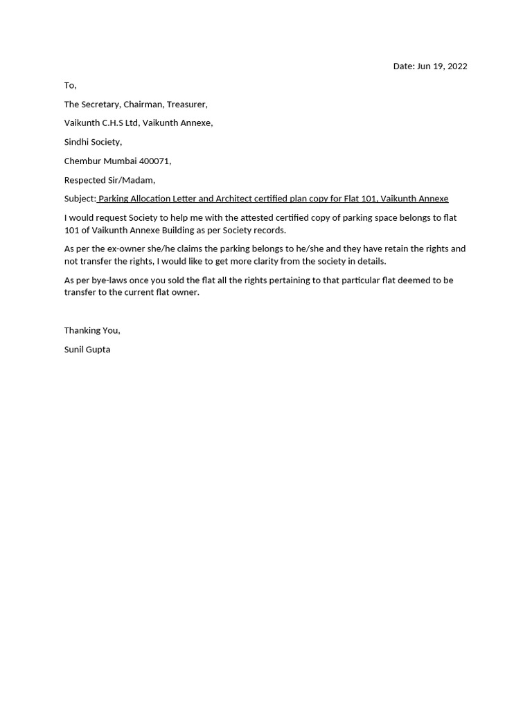 Parking Allotment Document | PDF