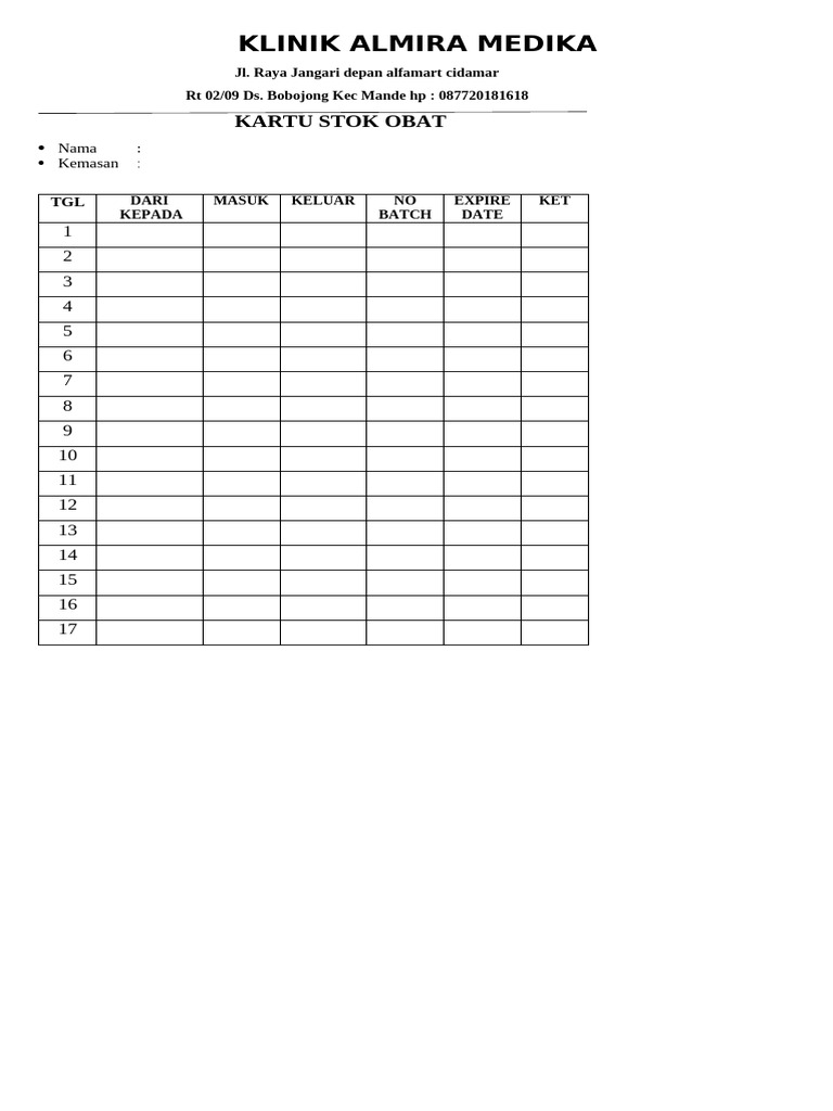 Kartu Stok Obat Pdf
